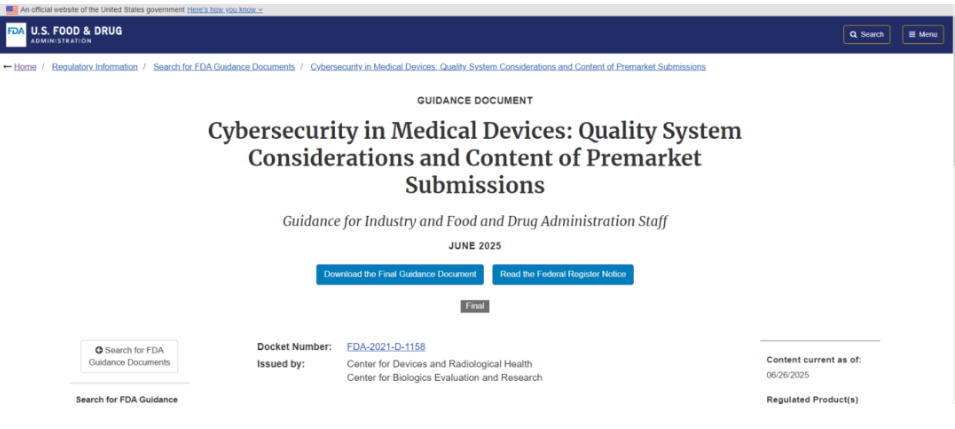 解读｜2025 FDA 医疗器械网络安全终版指南-行业资讯-wiselink 知汇-全球合规认证和临床试验服务机构